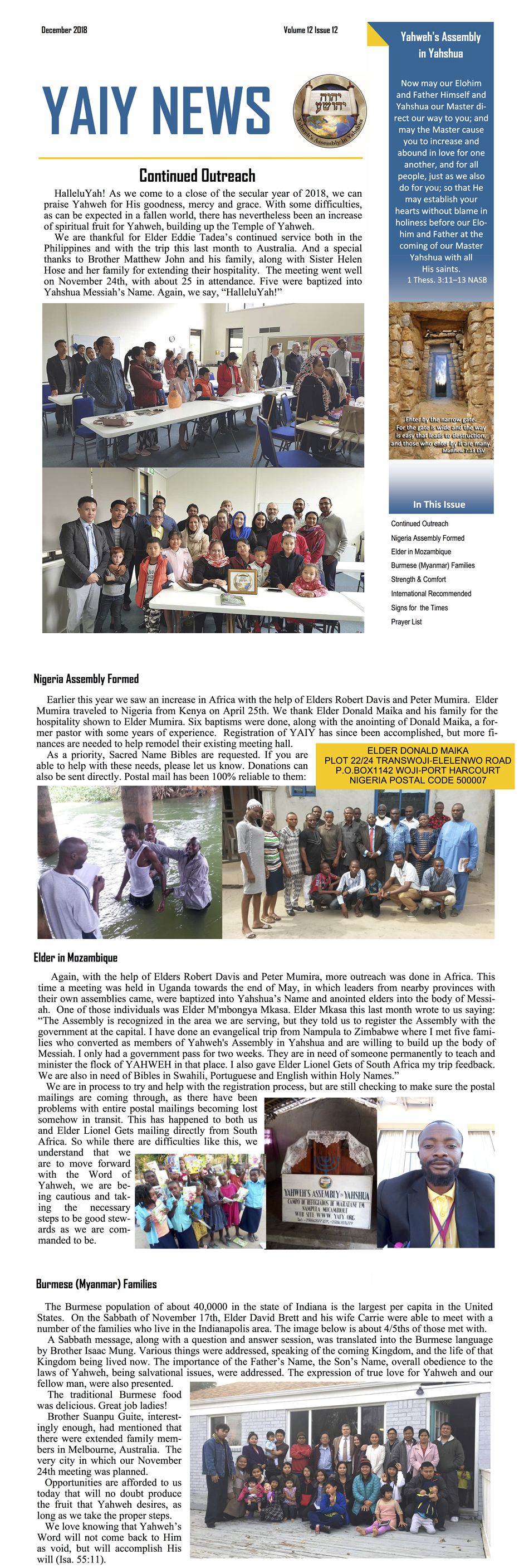 YAIY - December 2018 - Newsletter